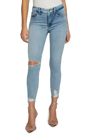 Good American Good Legs Chewed Hem Skinny Jeans