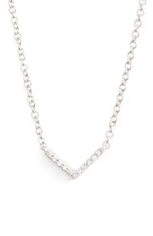 Ef Collection Mini Chevron Diamond Pendant Necklace - White Gold