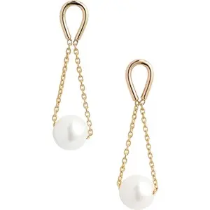 POPPY FINCH Hourglass Cultured Pearl Drop Earrings - Yellow Gold
