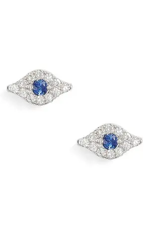 Ef Collection EF Collection Evil Eye Diamond And Sapphire Stud Earrings White Gold