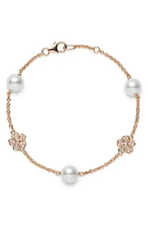 Mikimoto Akoya Cultured Pearl And Diamond Bracelet - Rose Gold
