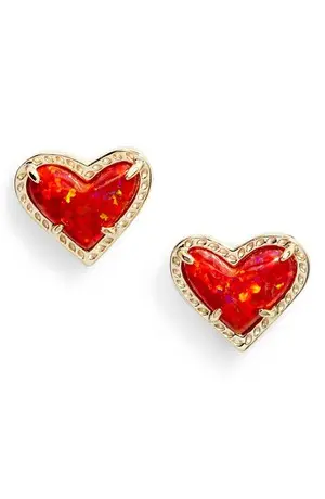 Kendra Scott Ari Heart Stud Earrings Gold Red Kyocera Opal