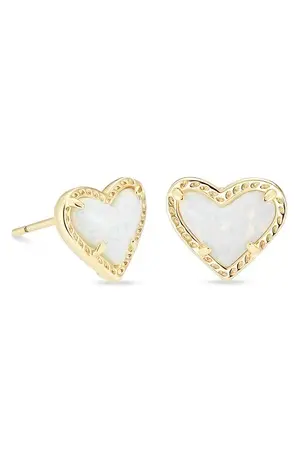 Kendra Scott Ari Heart Stud Earrings Gold/ White Kyocera Opal