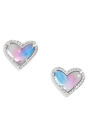 Kendra Scott Ari Heart Stud Earrings Rhodium Watercolor Illusion