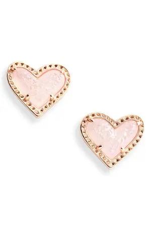 Kendra Scott Ari Heart Stud Earrings Rose Gold/ Pink Drusy