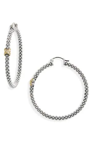 Lagos Caviar Two-tone Diamond Hoop Earrings - Silver/gold