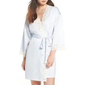 Ralph Lauren Lace Trim Satin Robe - Blue
