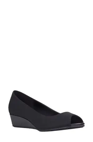 Bandolino Peep Toe Wedge Pump - Black Fabric