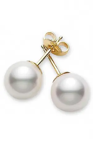 Mikimoto Stud Earrings Pl 18k Yg