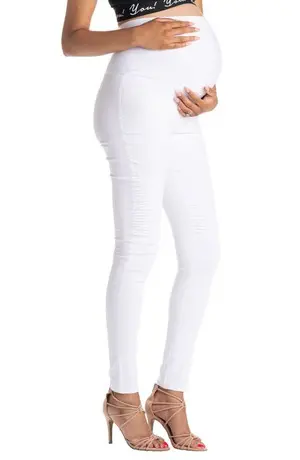 PREGGO LEGGINGS Moto Maternity Leggings - White