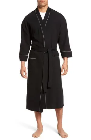 Majestic International Waffle Knit Robe - Black