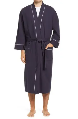 Majestic International Waffle Knit Robe - Navy