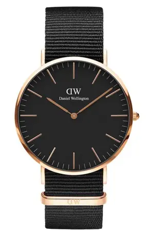 DANIEL WELLINGTON Classic Round Strap Watch - Rose Gold/ Black