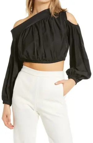AMY LYNN Willow One-Shoulder Crop Top Black