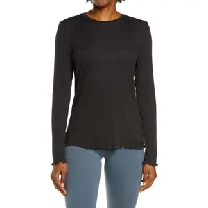 Zella Lettuce Edge Long Sleeve Rib T-shirt - Black