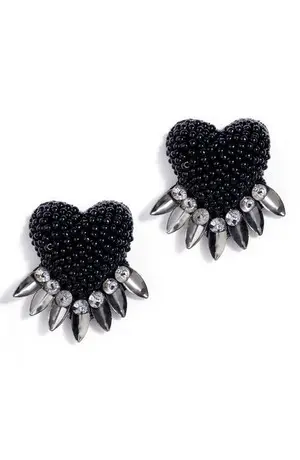 Deepa Gurnani Deepa Gurnani Danika Beaded Fringe Heart Stud Earrings Black