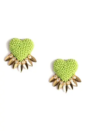 Deepa Gurnani Deepa Gurnani Danika Beaded Fringe Heart Stud Earrings Lime