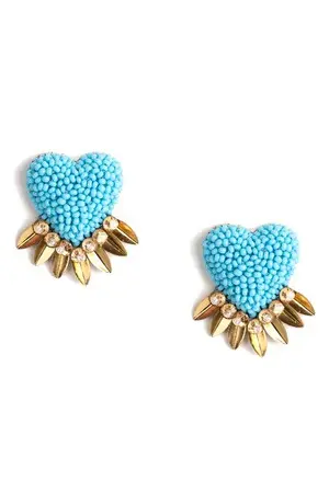 Deepa Gurnani Deepa Gurnani Danika Beaded Fringe Heart Stud Earrings Turquoise