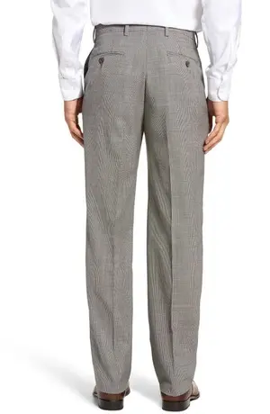Berle Flat Front Houndstooth Wool Trousers - Charcoal