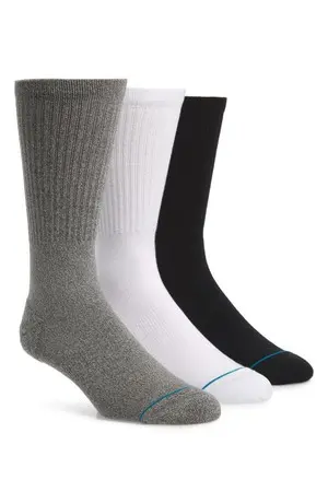 Stance Icon Assorted 3-pack Crew Socks - Black/white/grey