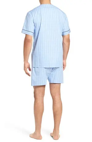 Majestic International Cotton Short Pajamas - Light Blue Check