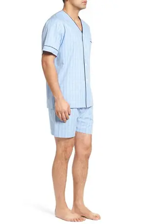 Majestic International Cotton Short Pajamas - Light Blue Check
