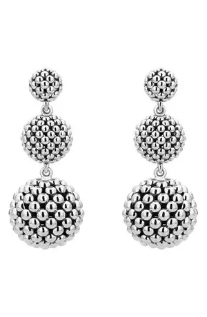 Lagos Caviar Graduated Triple Drop Earrings - Silver