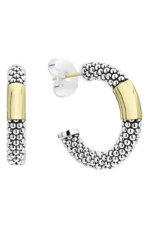 Lagos 18k Gold And Sterling Caviar Hoop Earrings - Silver