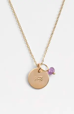 NASHELLE Nashelle 14k-Gold Fill & Semiprecious Birthstone Zodiac Mini Disc Necklace Aquarius