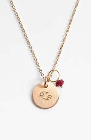 NASHELLE Nashelle 14k-Gold Fill & Semiprecious Birthstone Zodiac Mini Disc Necklace Cancer