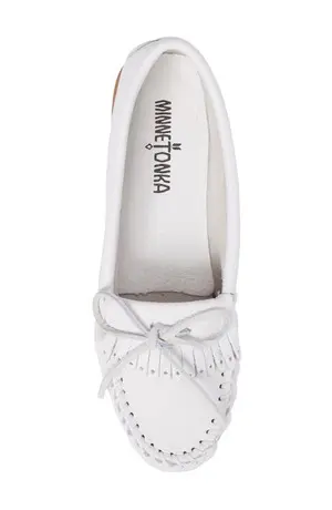 Minnetonka Kilty Moccasin Loafer - White Leather
