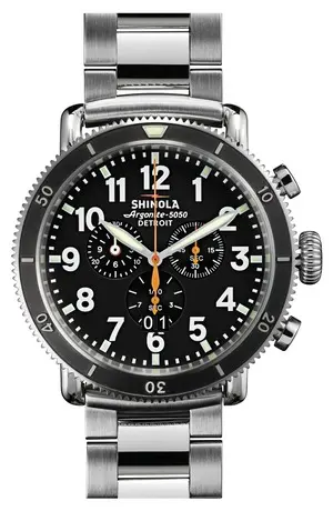 Shinola The Runwell Chrono Bracelet Watch Silver/ Black