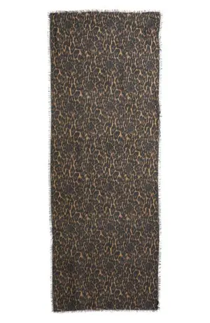 Nordstrom Eyelash Trim Print Cashmere & Silk Wrap - Black Brushed Leopard