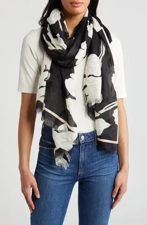 NORDSTROM Eyelash Trim Print Cashmere & Silk Wrap