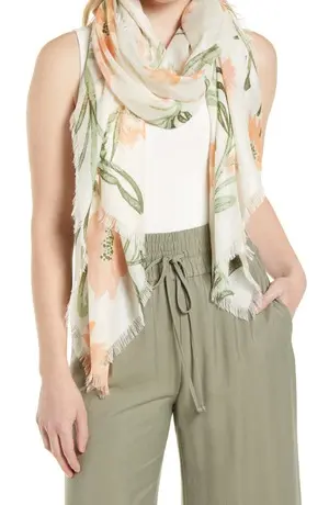Nordstrom Eyelash Trim Print Cashmere & Silk Wrap Ivory Simple Floral
