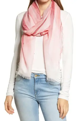 Nordstrom Eyelash Trim Print Cashmere & Silk Wrap Pink Falling Stripes