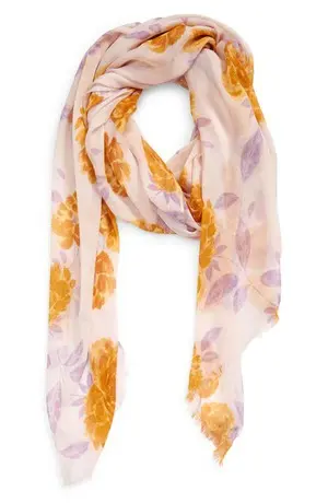 Nordstrom Eyelash Trim Print Cashmere & Silk Wrap Pink Frosty Check Multi