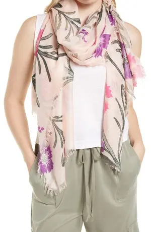 Nordstrom Eyelash Trim Print Cashmere & Silk Wrap Pink Simple Floral