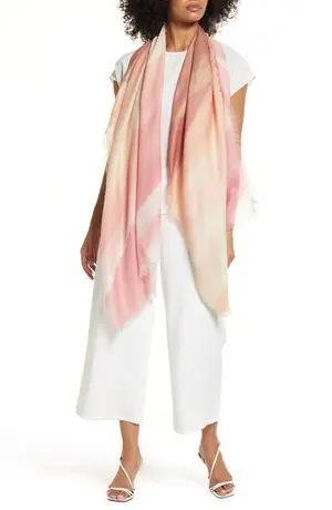 Nordstrom Eyelash Trim Print Cashmere & Silk Wrap Pink Sublime Sunset