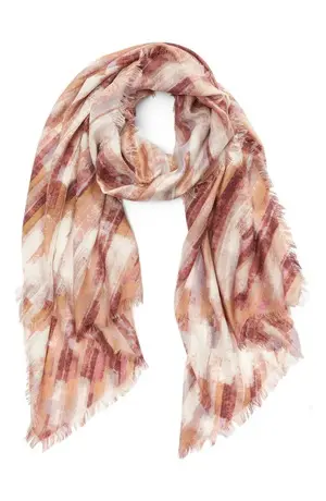Nordstrom Eyelash Trim Print Cashmere & Silk Wrap Purple Line Geo