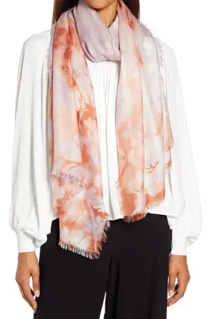 Nordstrom Eyelash Trim Print Cashmere & Silk Wrap Purple Sunlit Shadow