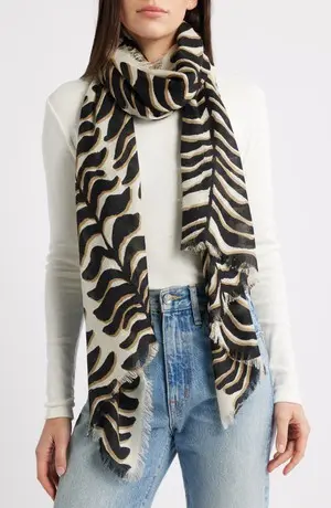 NORDSTROM Eyelash Trim Print Cashmere & Silk Wrap