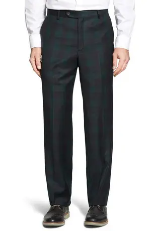 Berle Touch Finish Plaid Wool Trousers - Green