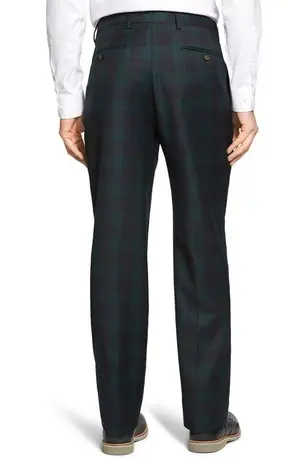 Berle Touch Finish Plaid Wool Trousers - Green