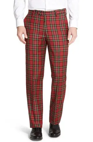 Berle Berle' Touch Finish Plaid Wool Trousers Red