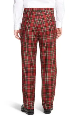 Berle Touch Finish Pleated Plaid Wool Trousers - Red