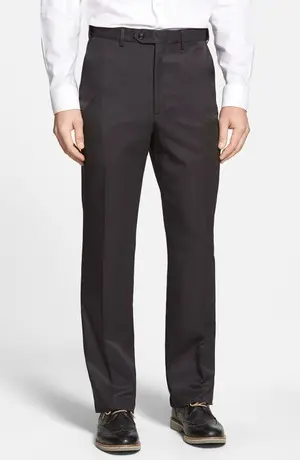 Berle Self Sizer Waist Flat Front Classic Fit Microfiber Trousers - Black