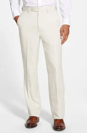 Berle Self Sizer Waist Flat Front Classic Fit Microfiber Trousers - Stone