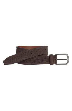 Johnston & Murphy Perforated Suede Belt Brown
