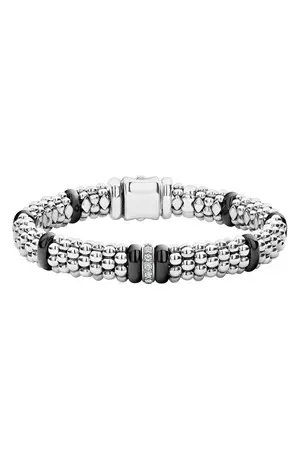 Lagos LAGOS Caviar Diamond Link Bracelet Silver/ Black Ceramic/ Diamond